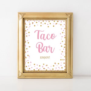 Taco Bar Party Sign, Pink & Gold Glitter Confetti Sign, Wedding, Shower ...