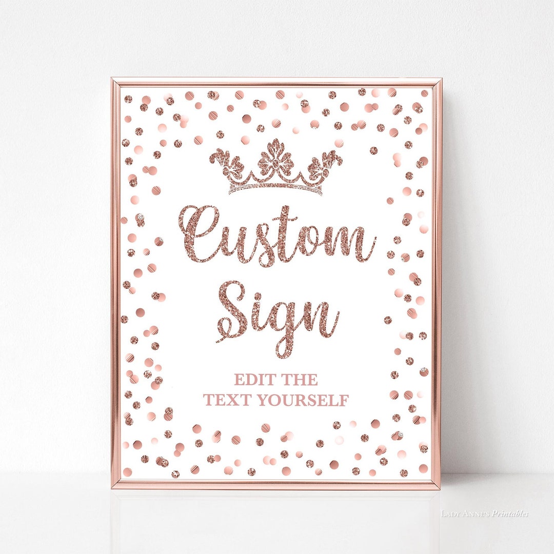 Princess Party Sign Template, Rose Gold Glitter Confetti Princess ...