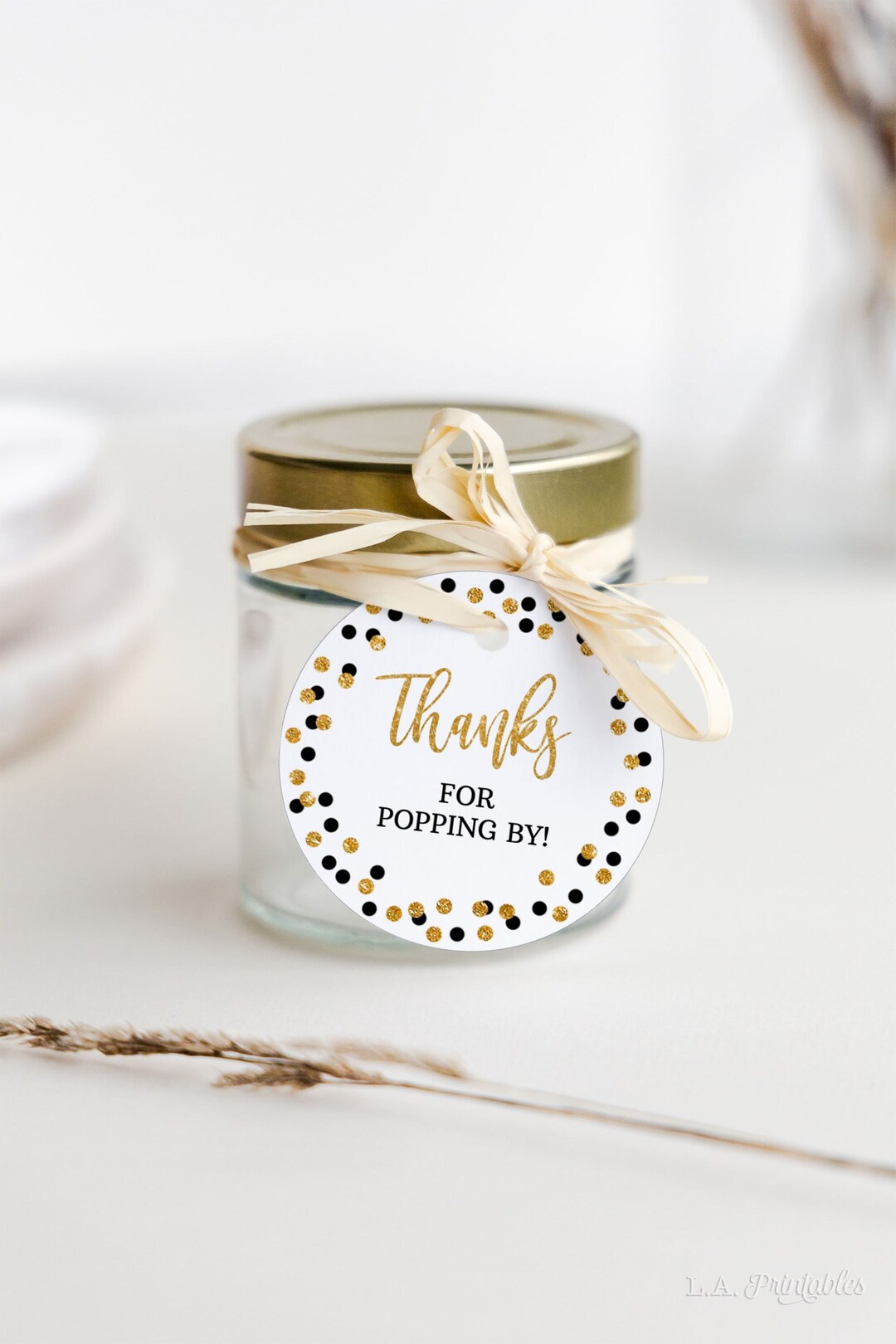 EDITABLE Thanks for Popping by Favor Tags Template, Black & Gold ...