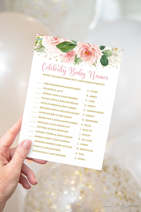 Celebrity Baby Name Shower Game Blush Floral Matching Game | Etsy