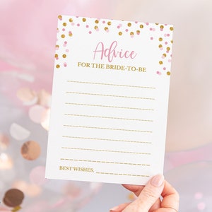 Advice for the Bride to Be Sign & Cards, Pink and Gold Glitter Confetti ...