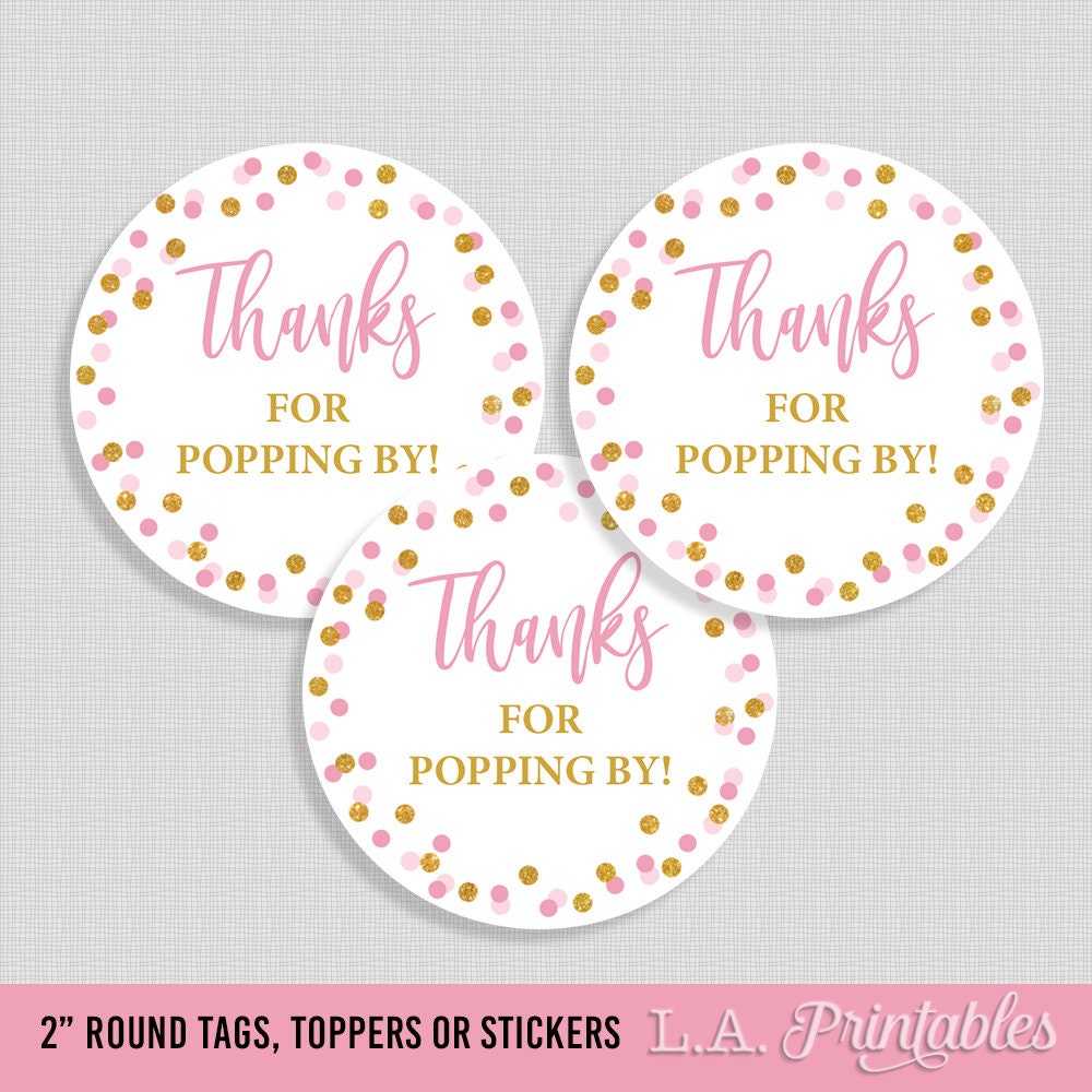 Thanks For Popping By Favor Tags Pink & Gold Confetti | Etsy