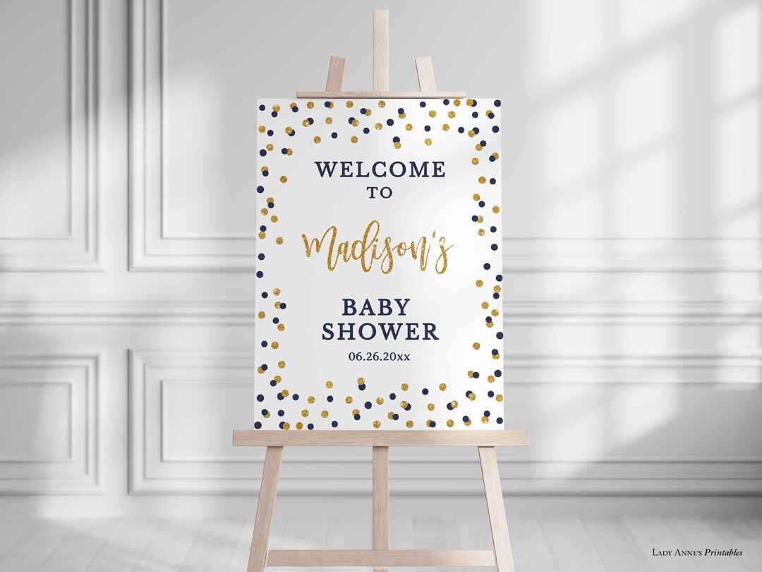 Navy & Gold Welcome Sign Template Navy and Gold Glitter - Etsy