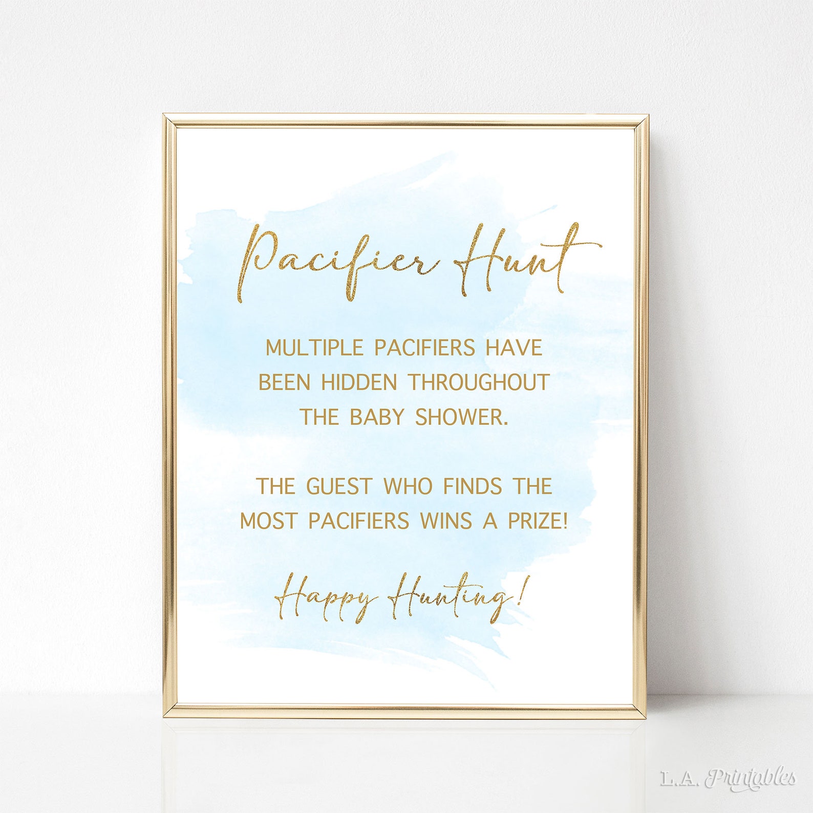 Pacifier Hunt Baby Shower Game Sign Watercolor Blue & Gold - Etsy