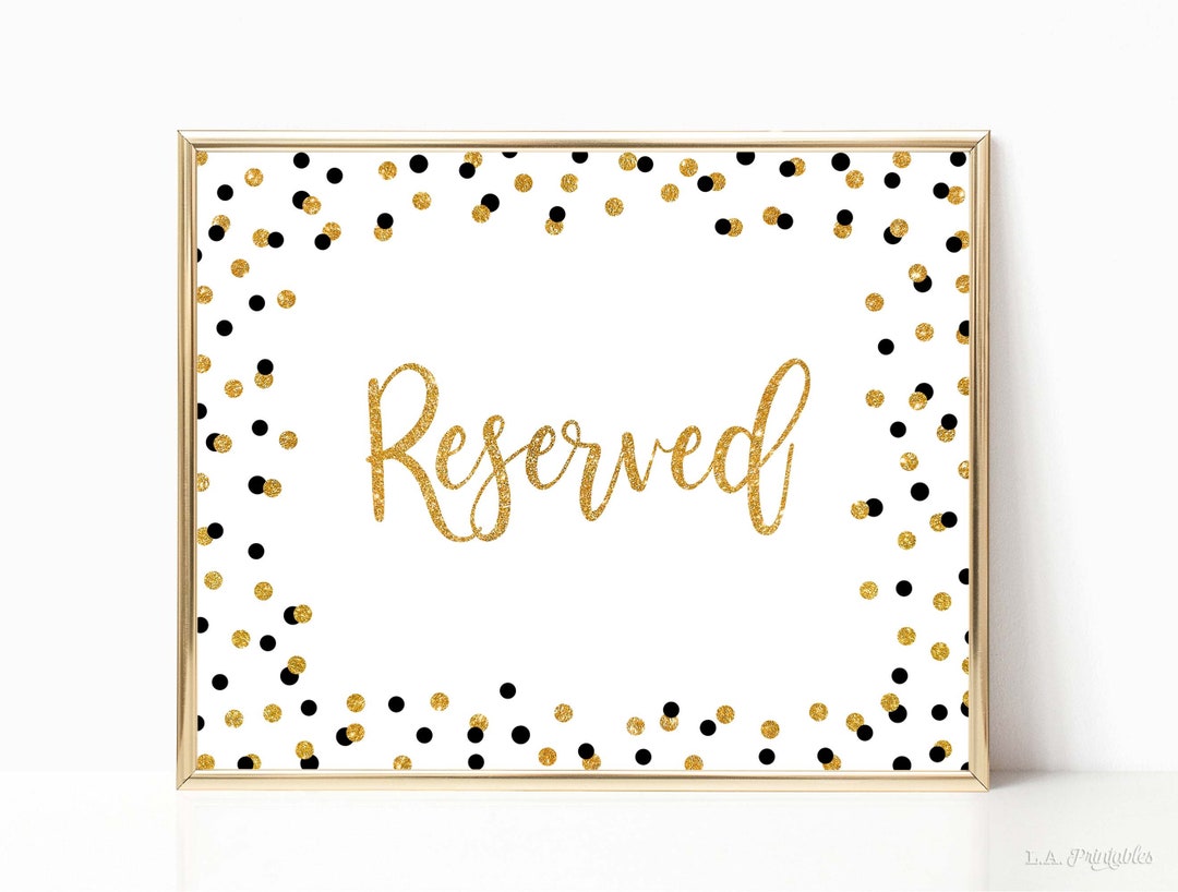 Reserved Party Sign, Black & Gold Glitter Confetti Wedding Sign, 2 ...