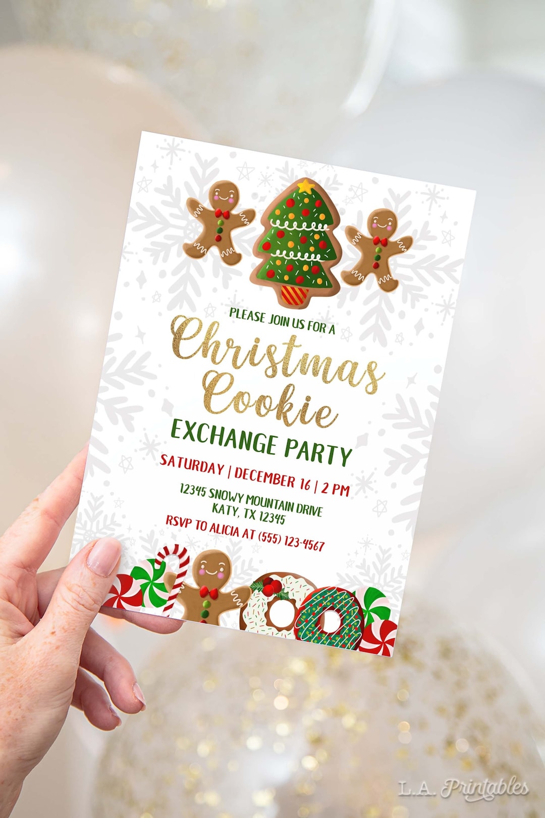Christmas Cookie Exchange Party Invitation Template, Sweet Christmas ...