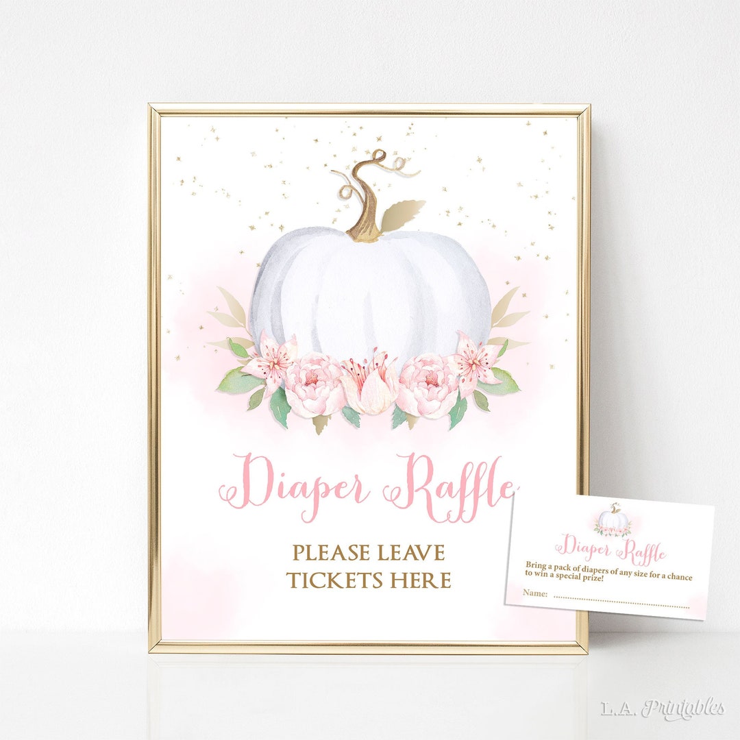 Fall Diaper Raffle Sign and Tickets, Pink & White Pumpkin Baby Shower ...