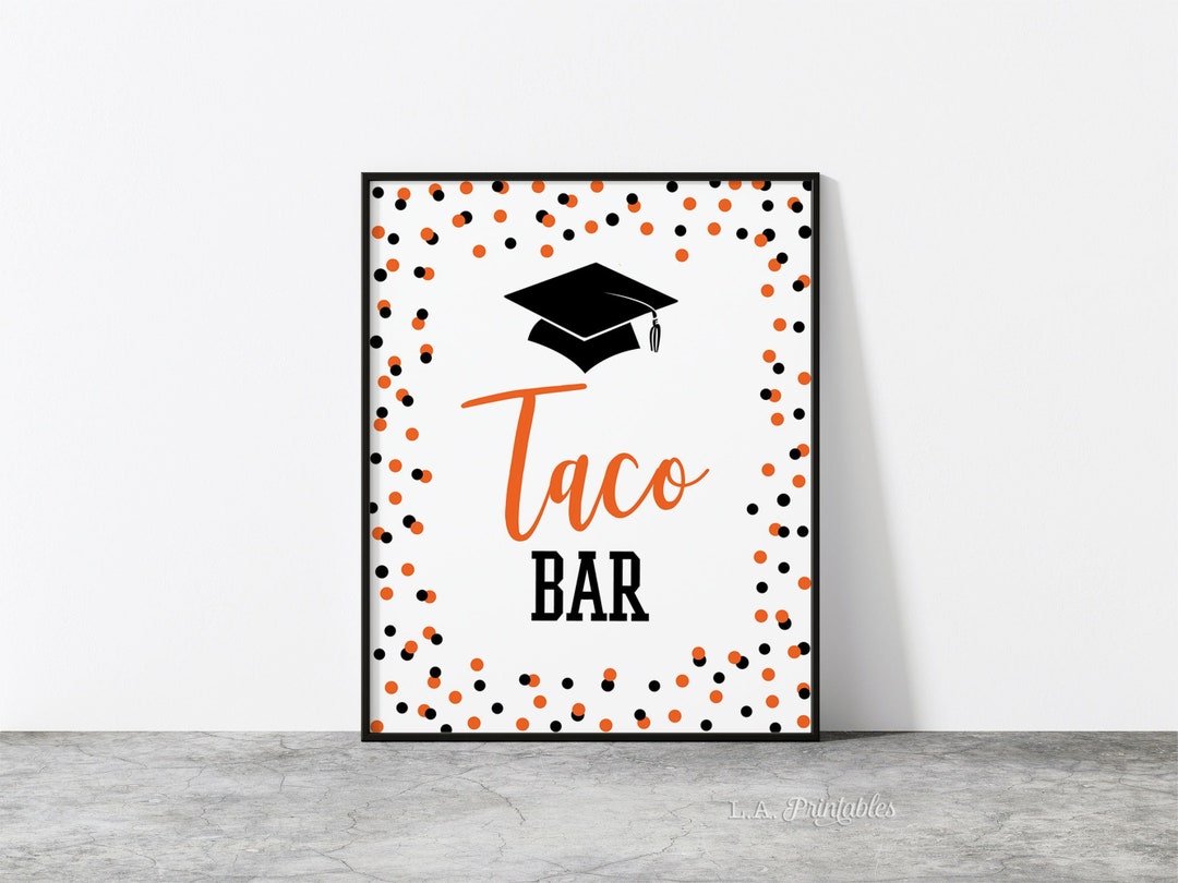 Taco Bar Graduation Party Sign Orange & Black Confetti Baby - Etsy