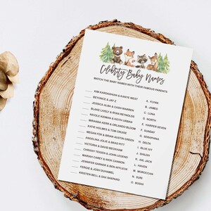 Celebrity Baby Name Shower Game, Woodland Animals Matching Shower Game ...