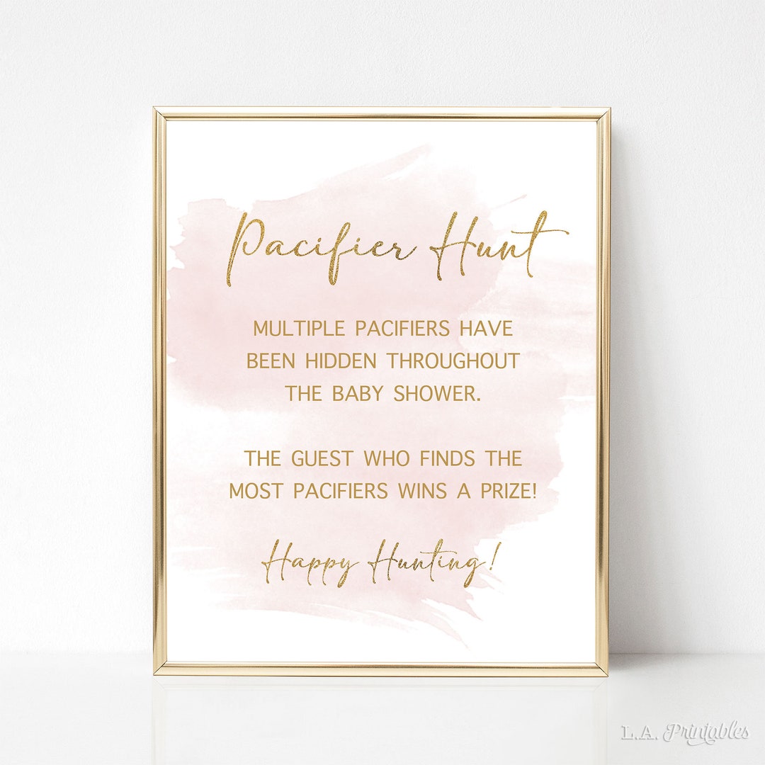 Pacifier Hunt Baby Shower Game Sign Watercolor Blush & Gold - Etsy