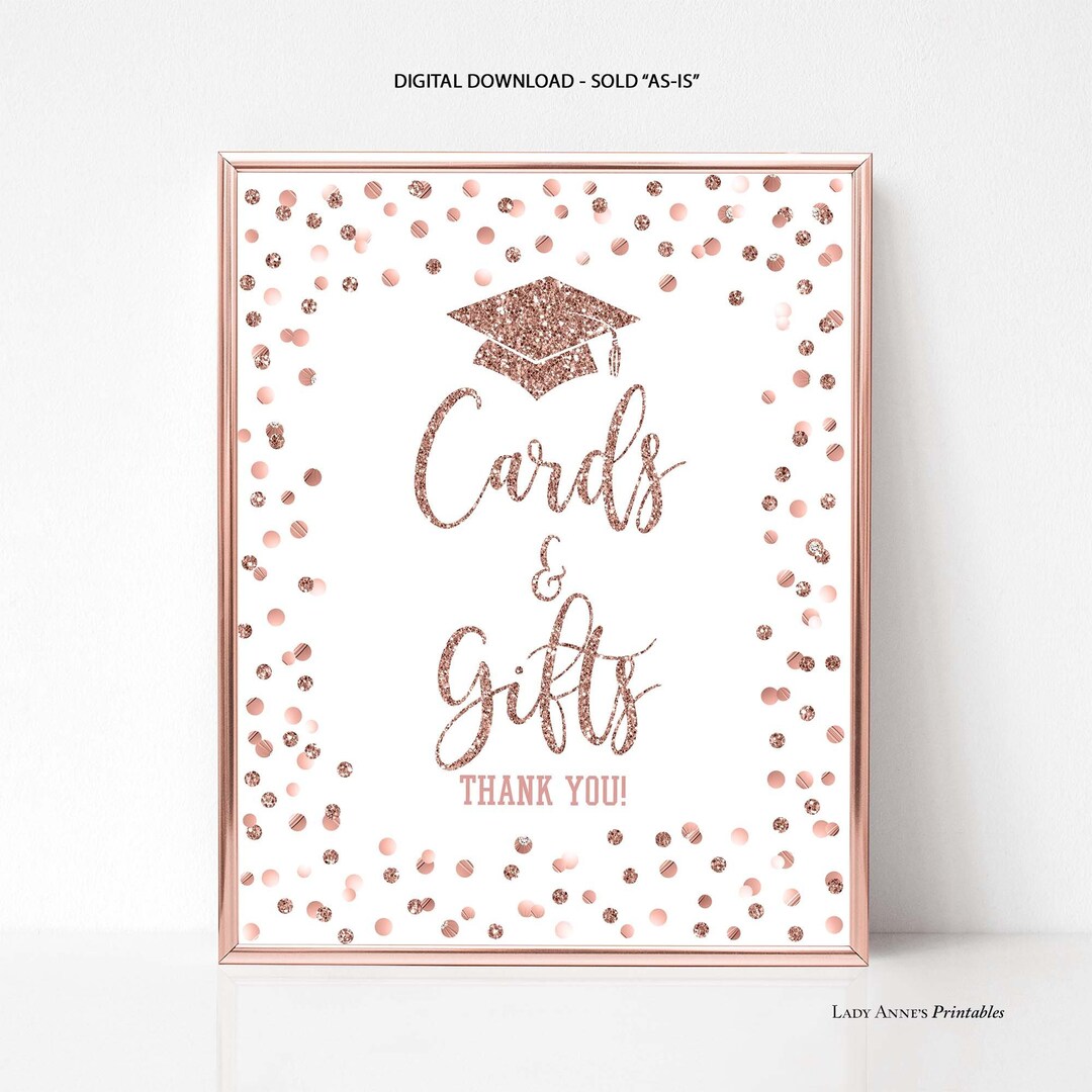 Cards & Gifts Graduation Party Sign, Rose Gold Glitter Confetti Gift ...