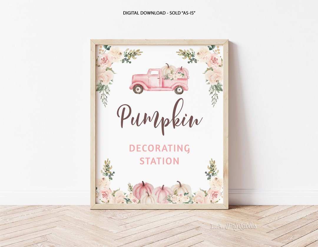 Pumpkin Decorating Station Party Sign Fall Pink Pumpkin Truck - Etsy