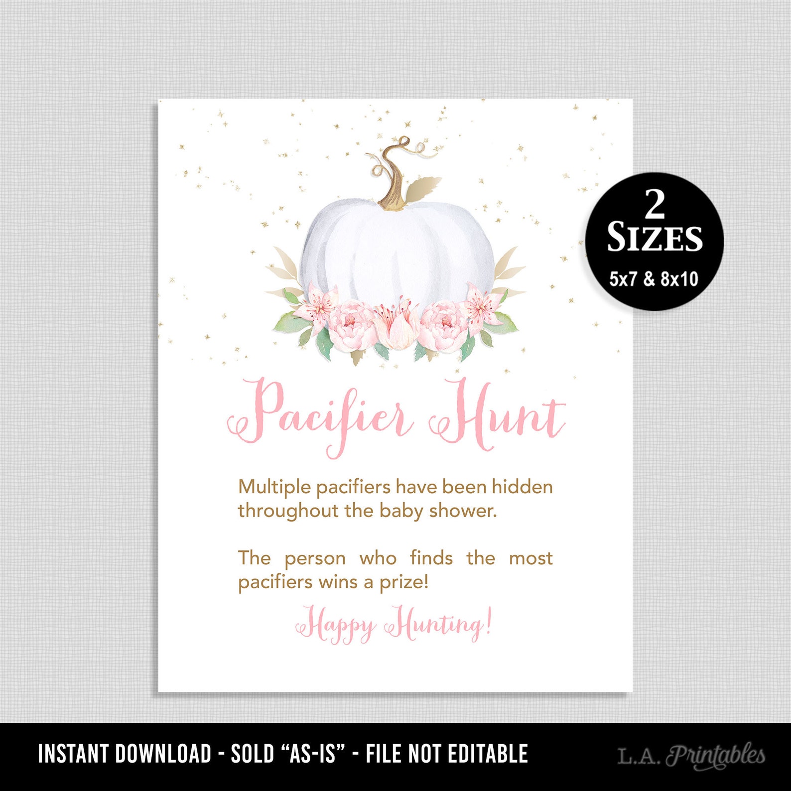 Pacifier Hunt Baby Shower Game Sign Fall Pink & White Pumpkin - Etsy