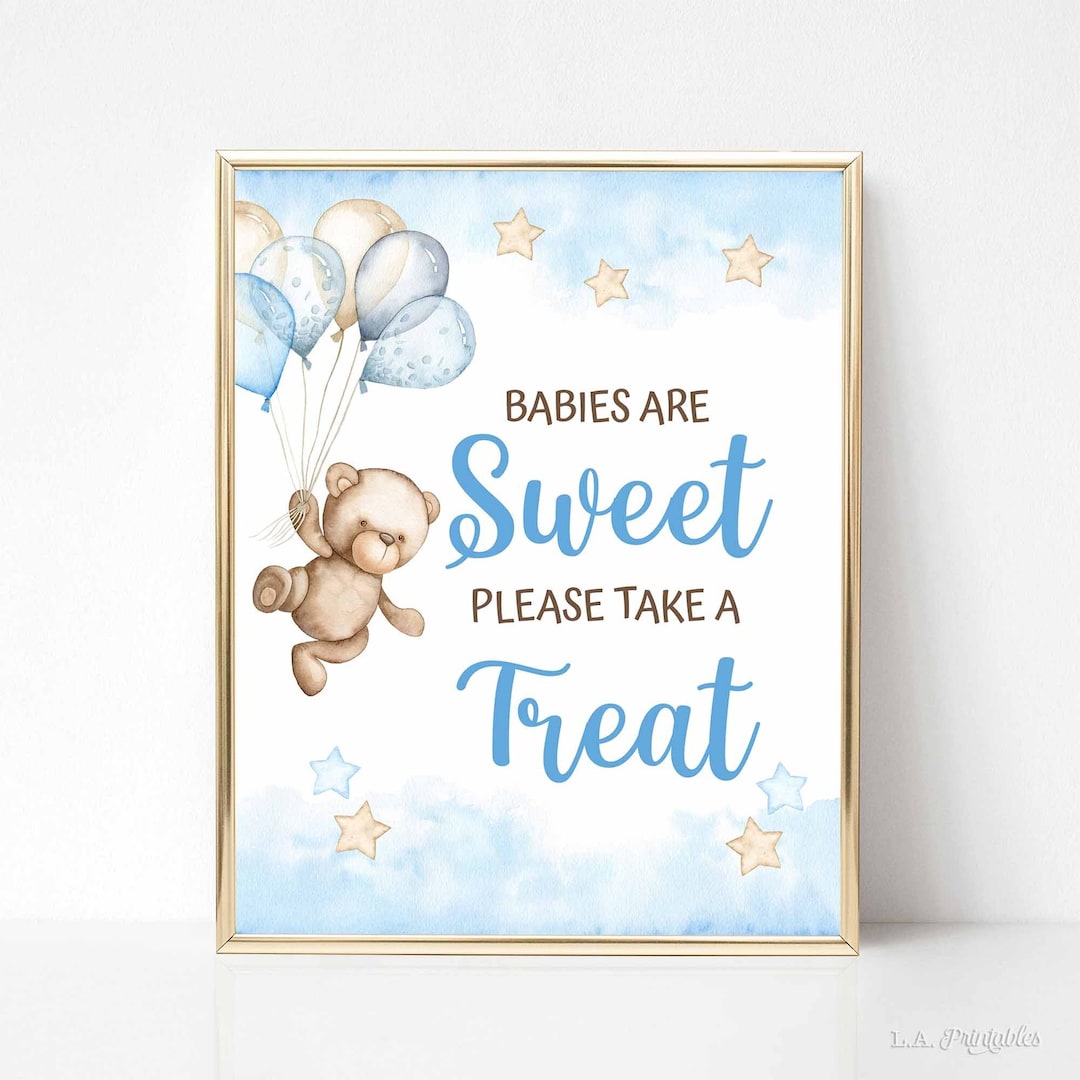 Babies Are Sweet Please Take a Treat Sign, Blue Teddy Bear Shower Sign ...