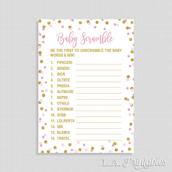 Pink Baby Word Scramble Shower Game Pink & Gold Glitter | Etsy