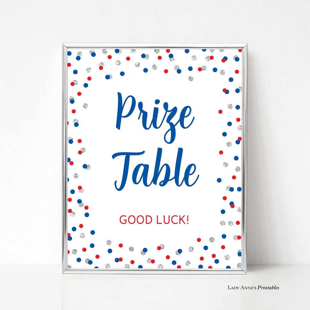 EDITABLE Prize Table Party Sign Template Patriotic Red Blue - Etsy México