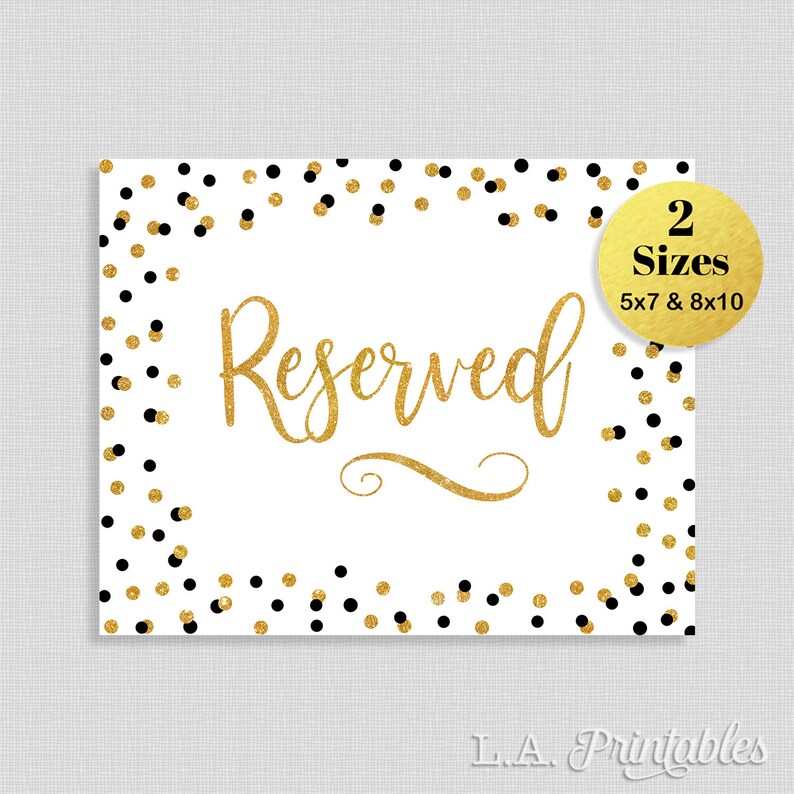 Reserved Party Sign Black & Gold Glitter Confetti Wedding 2 | Etsy