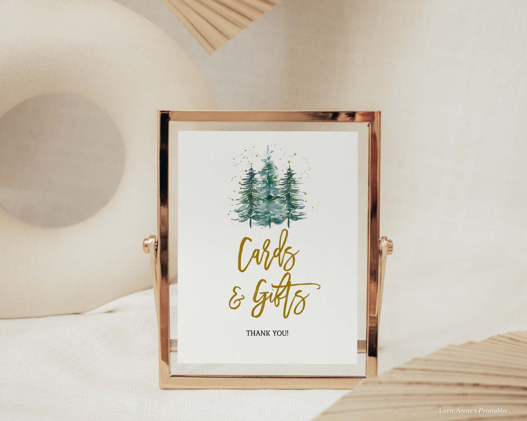 Winter Cards and Gifts Editable Party Sign Template, Pine Forest Rustic ...