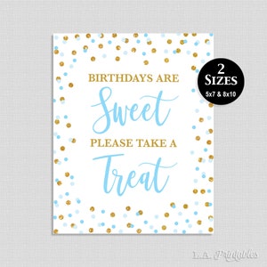 Birthdays Are Sweet Please Take a Treat Party Sign, Blue & Gold Glitter ...