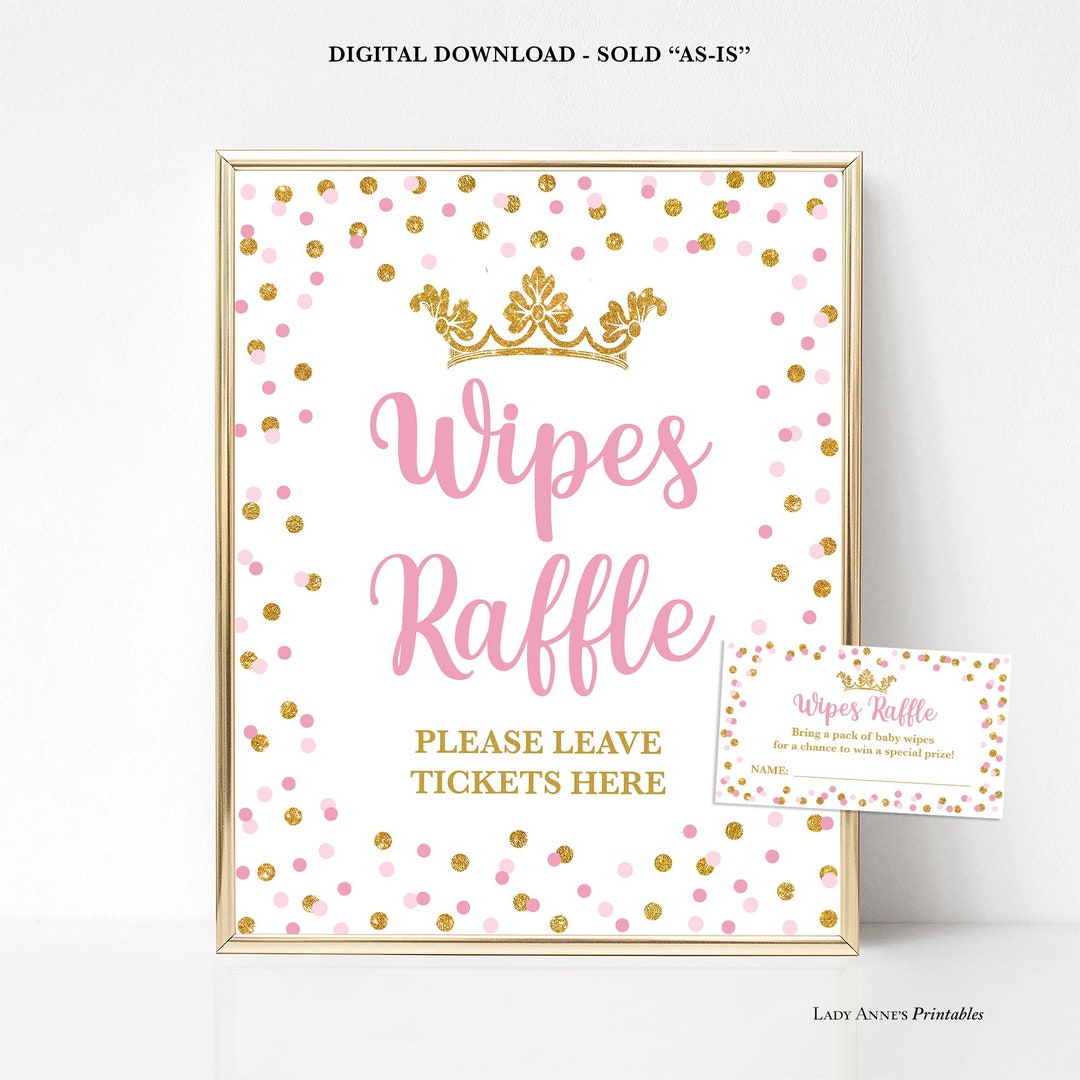 Baby Wipes Raffle Sign and Tickets Pink & Gold Princess Baby - Etsy