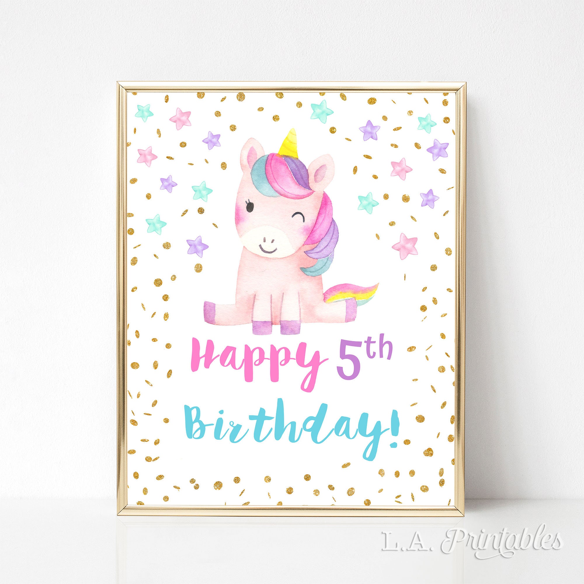 Unicorn Happy 5th Birthday Sign Unicorn Birthday Party Sign | Etsy