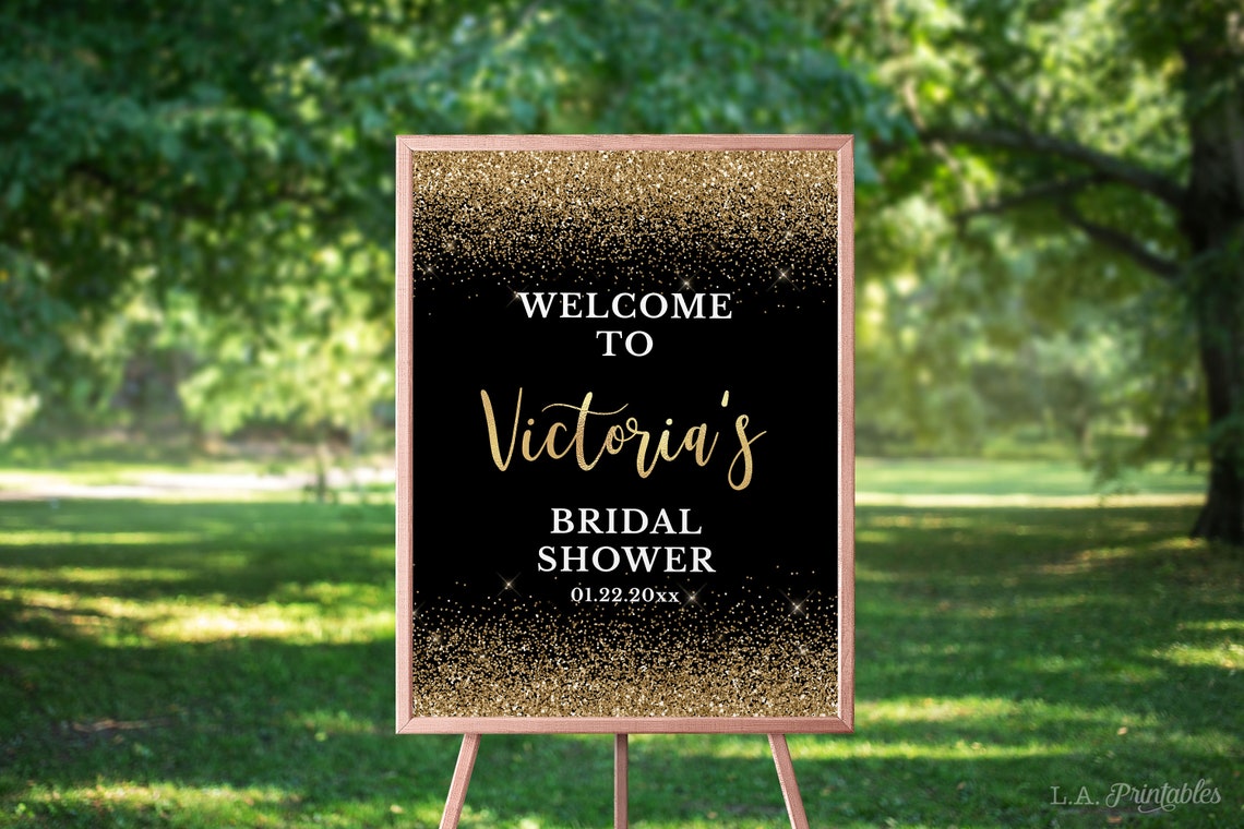 Black & Gold Welcome Sign Template Black and Gold Glitter - Etsy
