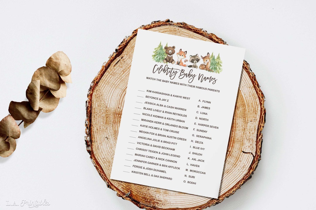 Celebrity Baby Name Shower Game, Woodland Animals Matching Shower Game ...