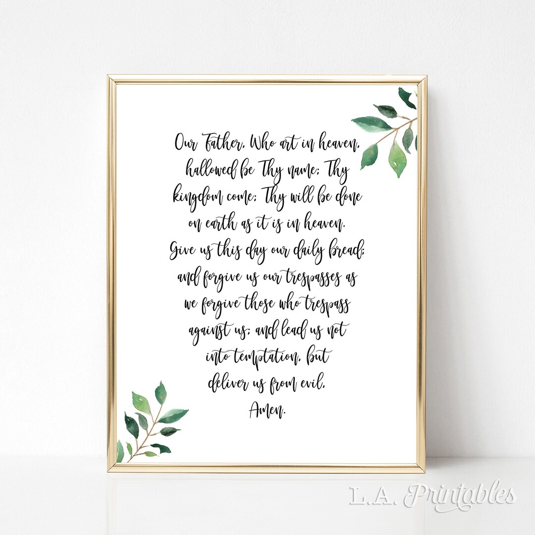 Our Father Prayer Art Print Sign Greenery Calligraphy - Etsy