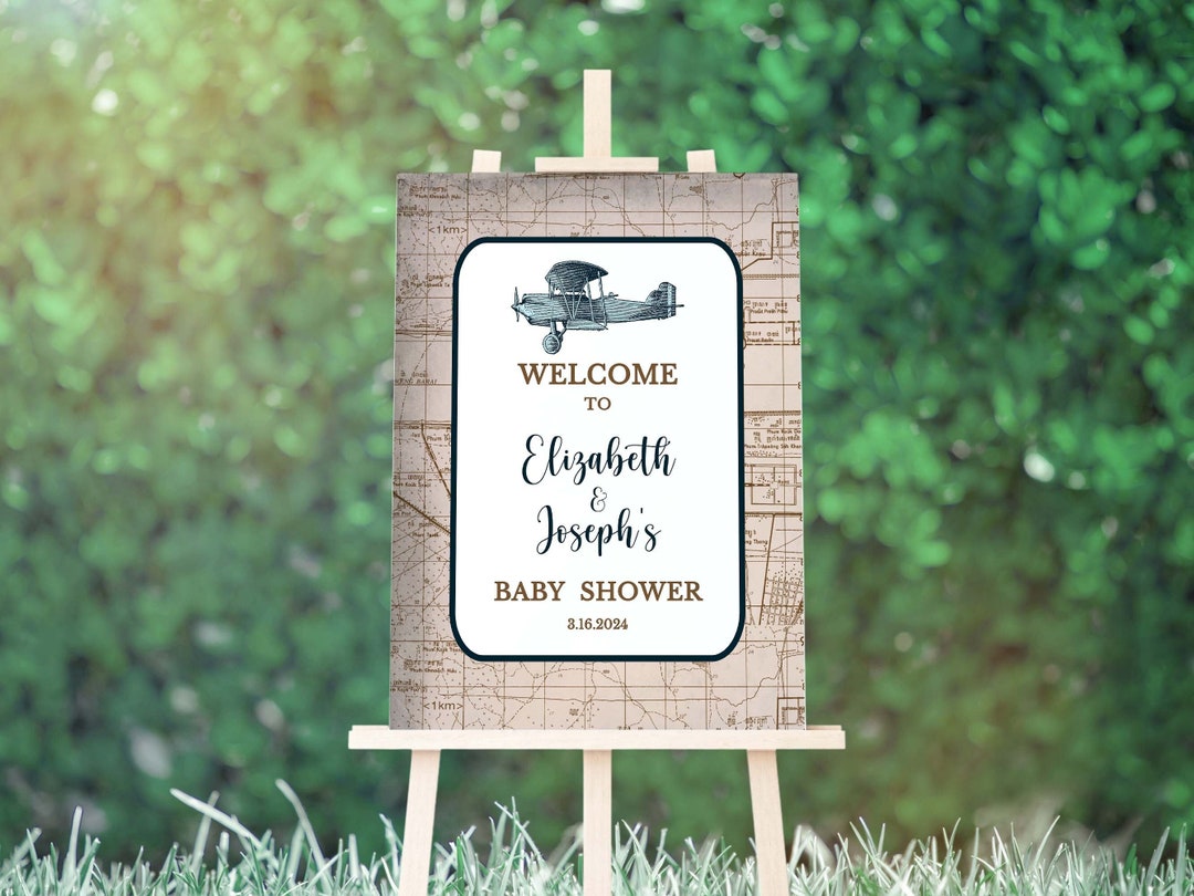 Airplane Welcome Sign Editable Template, Airplane Baby Shower Sign ...