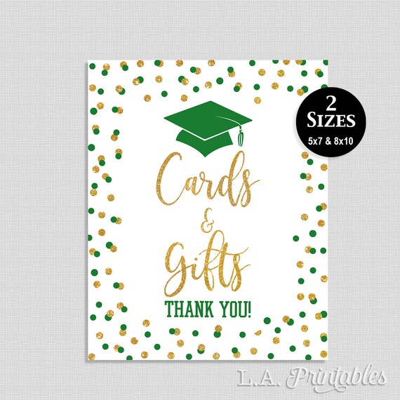 Cards and Gifts Graduation Party Sign Green & Gold Glitter - Etsy