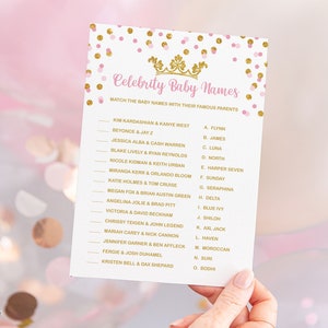 Celebrity Baby Name Shower Game, Princess Pink & Gold Matching Game ...