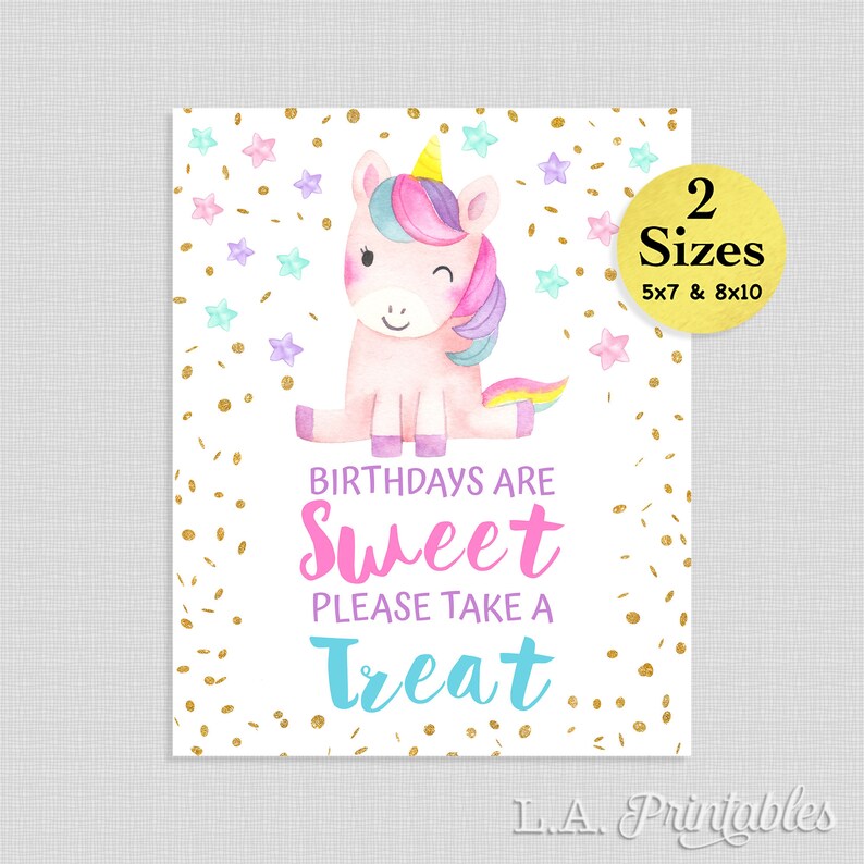 Birthdays Are Sweet Please Take a Treat Sign Unicorn | Etsy