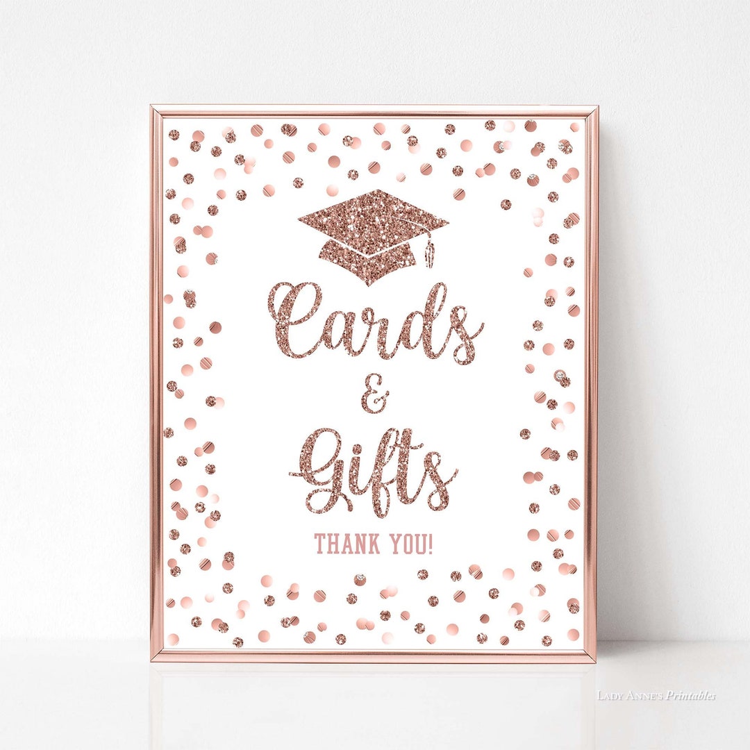 Cards & Gifts Graduation Party Sign, Rose Gold Glitter Confetti Gift ...