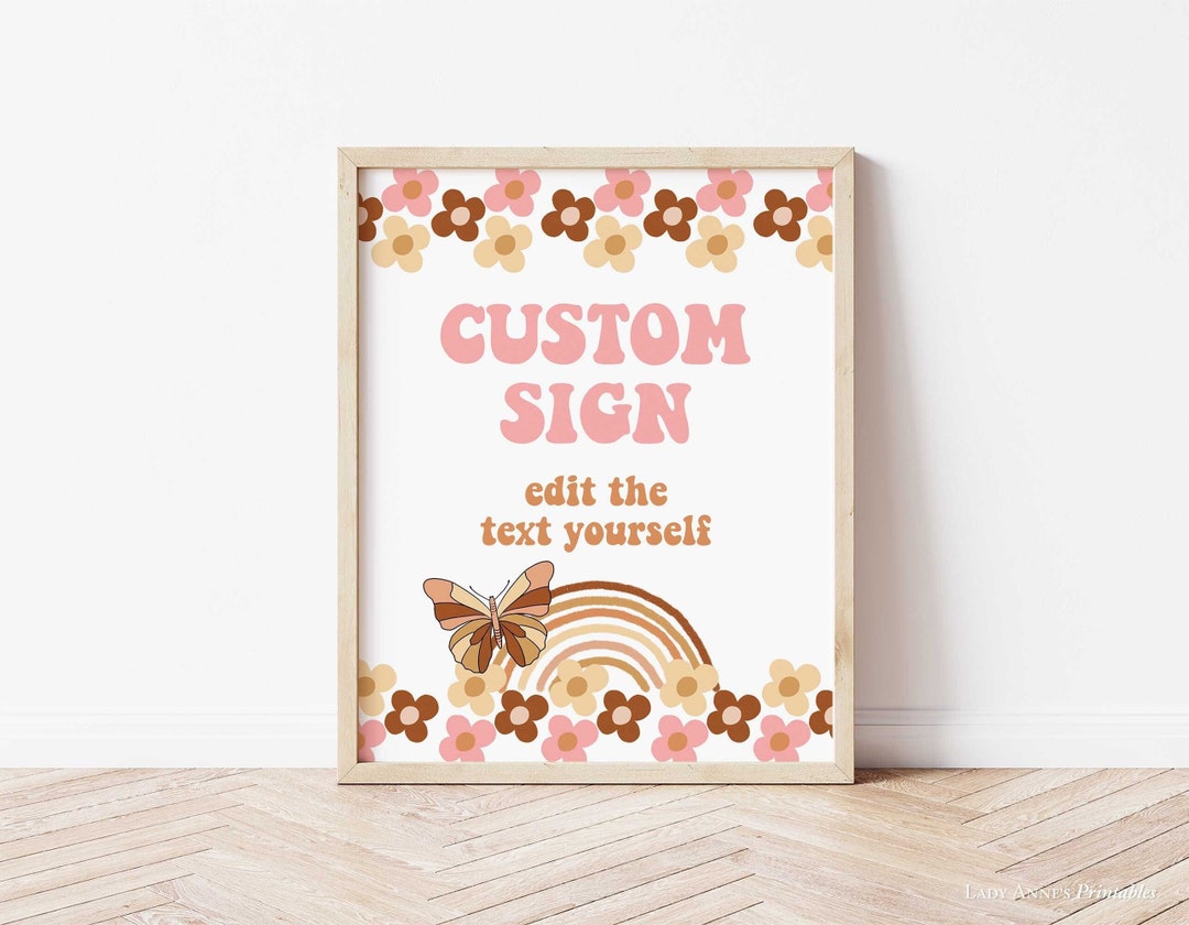 Groovy Custom Party Sign Sign Template, Retro Groovy Hippie Editable ...