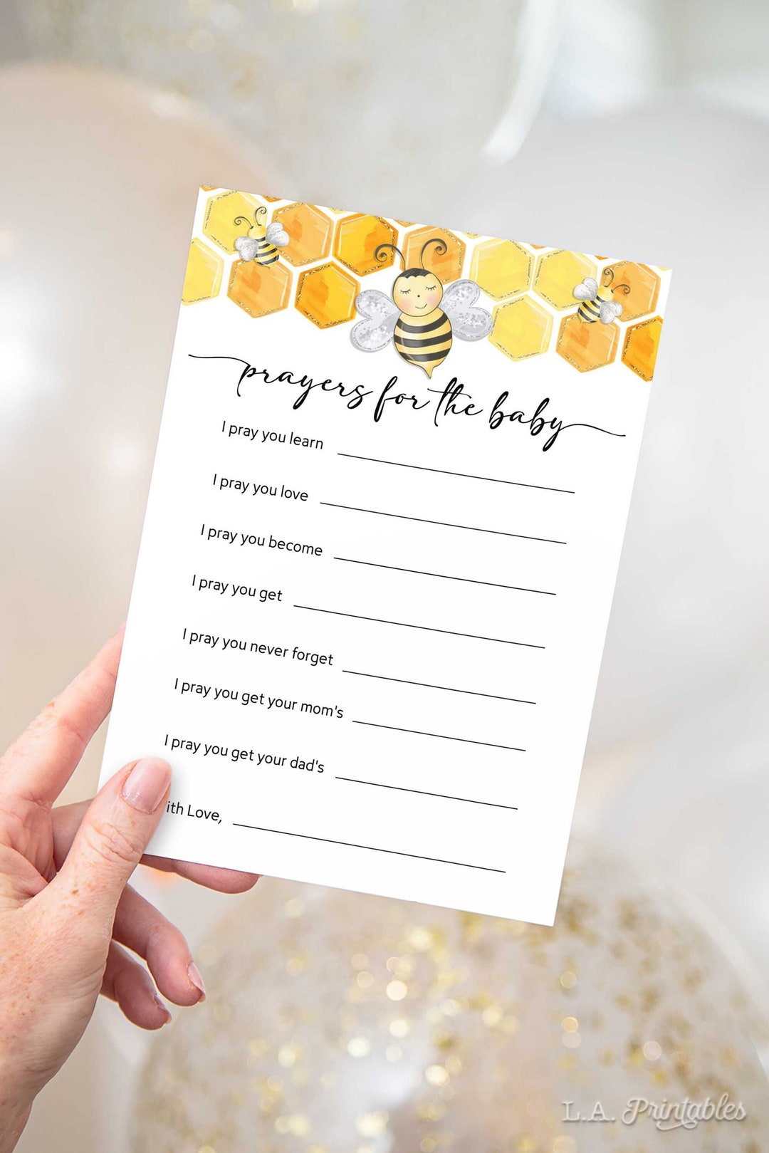 Bee Prayers for the Baby Printable Cards, Honey Bee Baby Shower ...