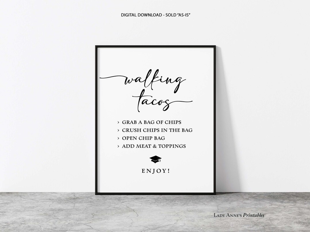 Graduation Walking Tacos Sign, Taco Sign, Minimalist Graduation Sign, 2 ...