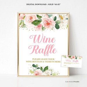 Blush Wine Raffle Tickets & Sign, Bring a Bottle of Wine, Blush Floral ...