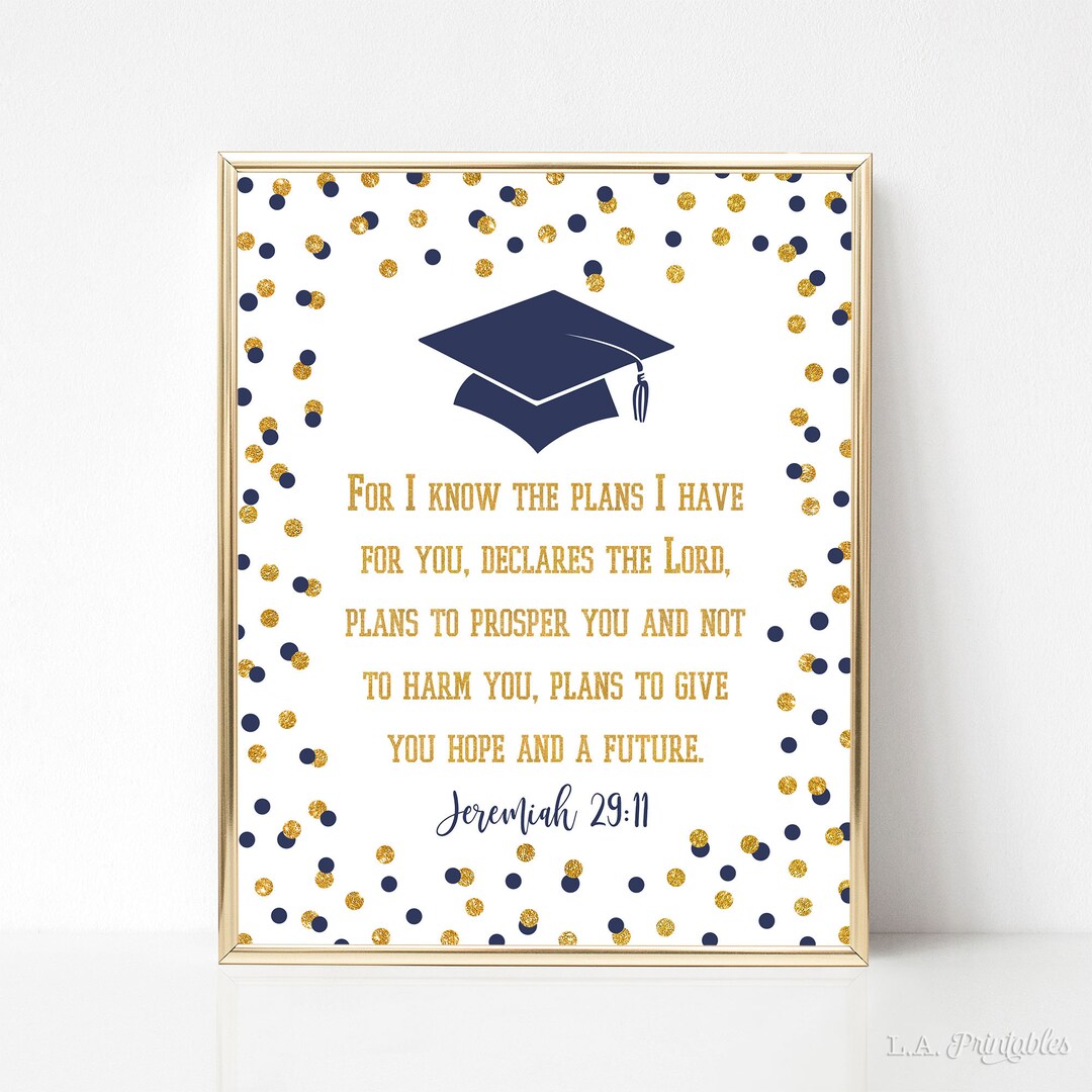 Navy Graduation Bible Verse Sign Navy & Gold Glitter Confetti - Etsy