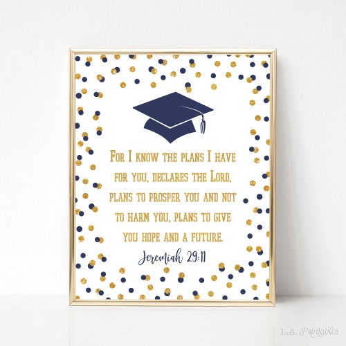 Navy Graduation Bible Verse Sign Navy & Gold Glitter Confetti - Etsy