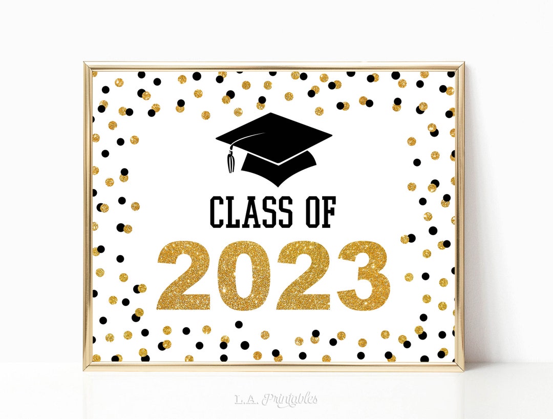 Class of 2023 Printable Graduation Sign Black & Gold Glitter - Etsy