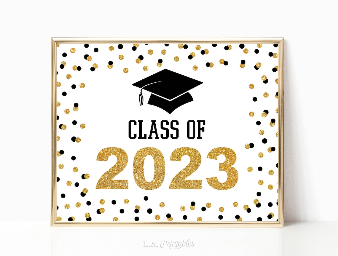 Class of 2023 Printable Graduation Sign Black & Gold Glitter - Etsy UK