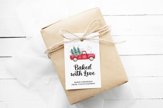 EDITABLE Baked With Love Gift Tags Template Winter Red Truck | Etsy