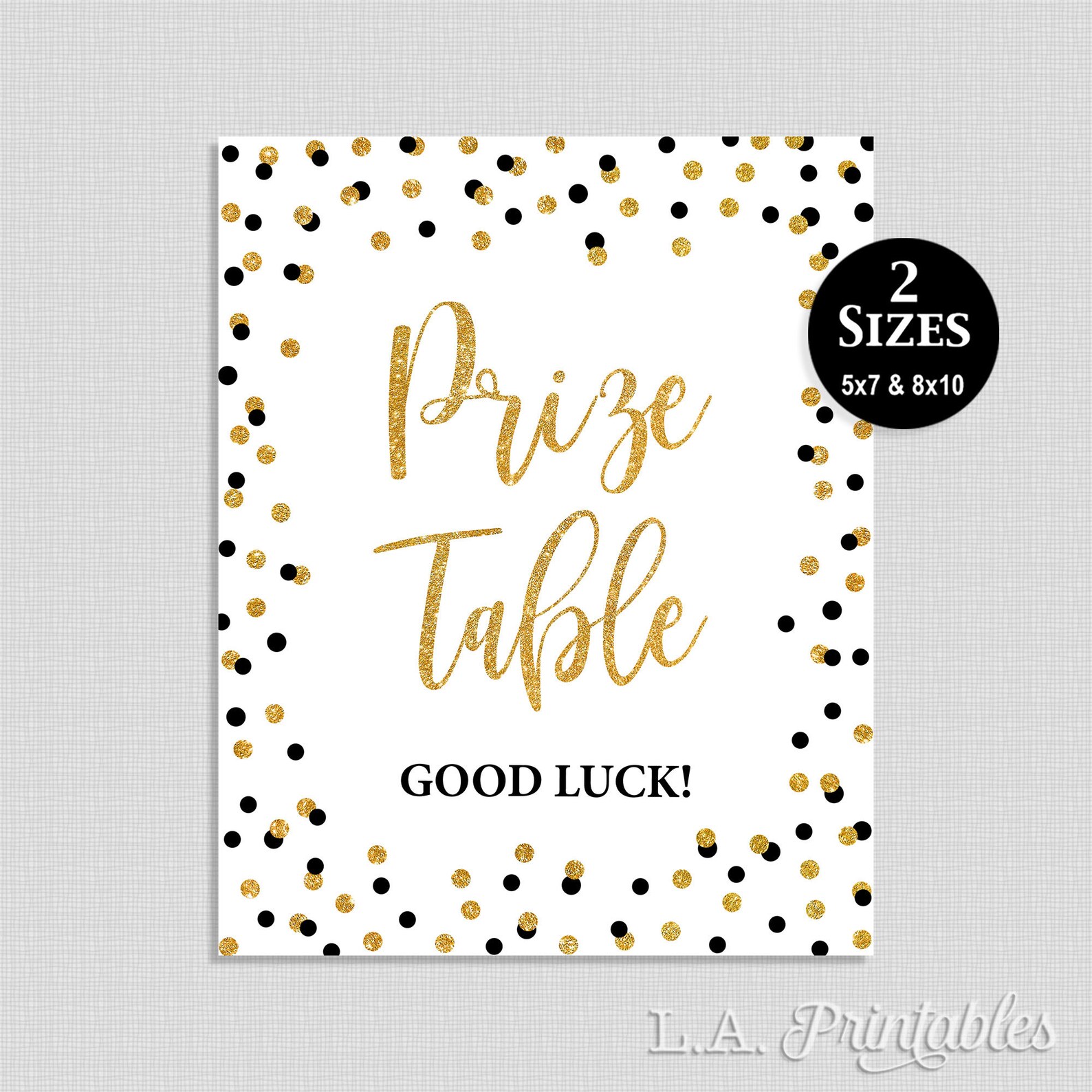 Prize Table Printable Sign Black & Gold Glitter Confetti | Etsy