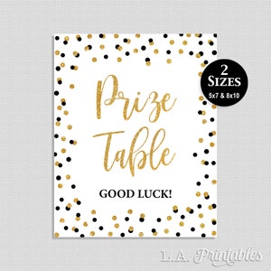 Prize Table Printable Sign, Black & Gold Glitter Confetti Shower Sign ...