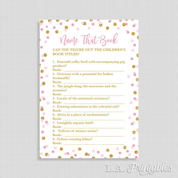 Name That Children's Book Baby Shower Printable Game Pink | Etsy