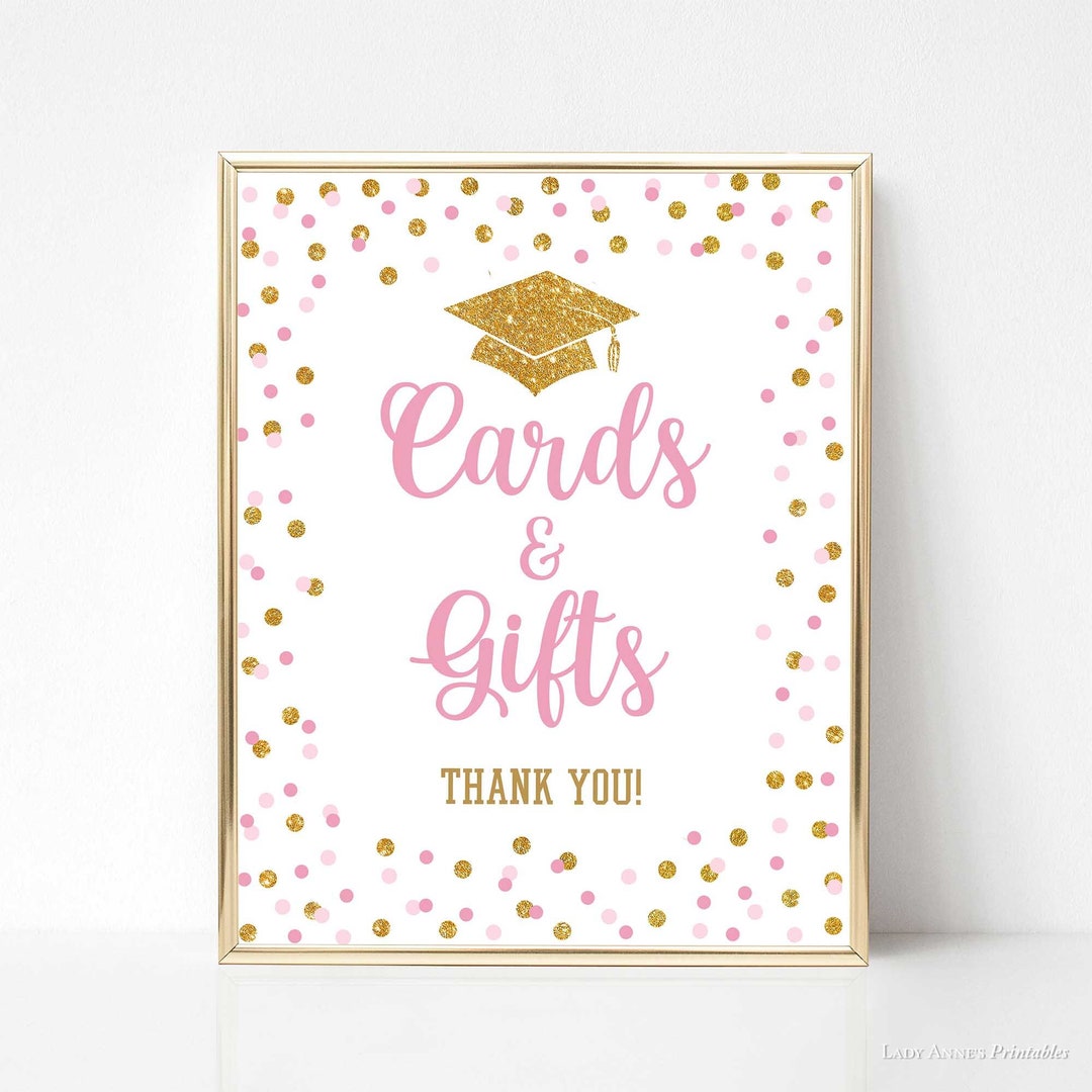 Pink Cards & Gifts Graduation Party Sign, Pink and Gold Glitter ...