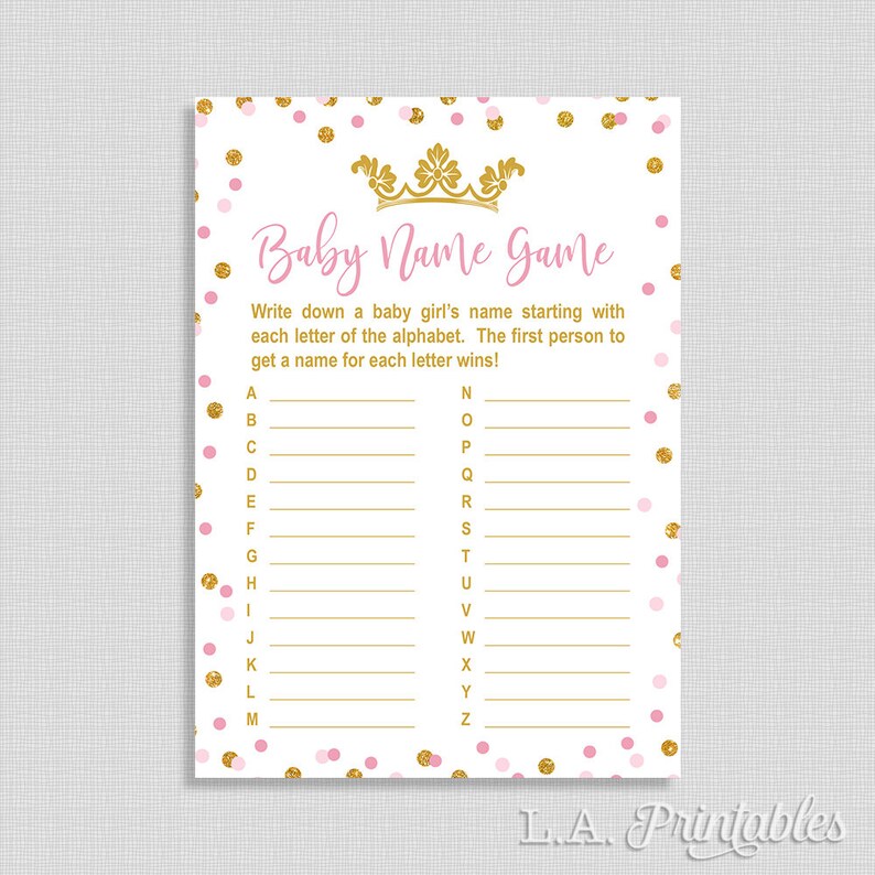 Princess Baby Name Game Pink & Gold Crown Baby Shower | Etsy