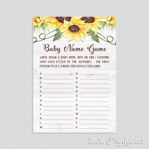Sunflowers Baby Name Game Baby Shower Activity Digital A to - Etsy