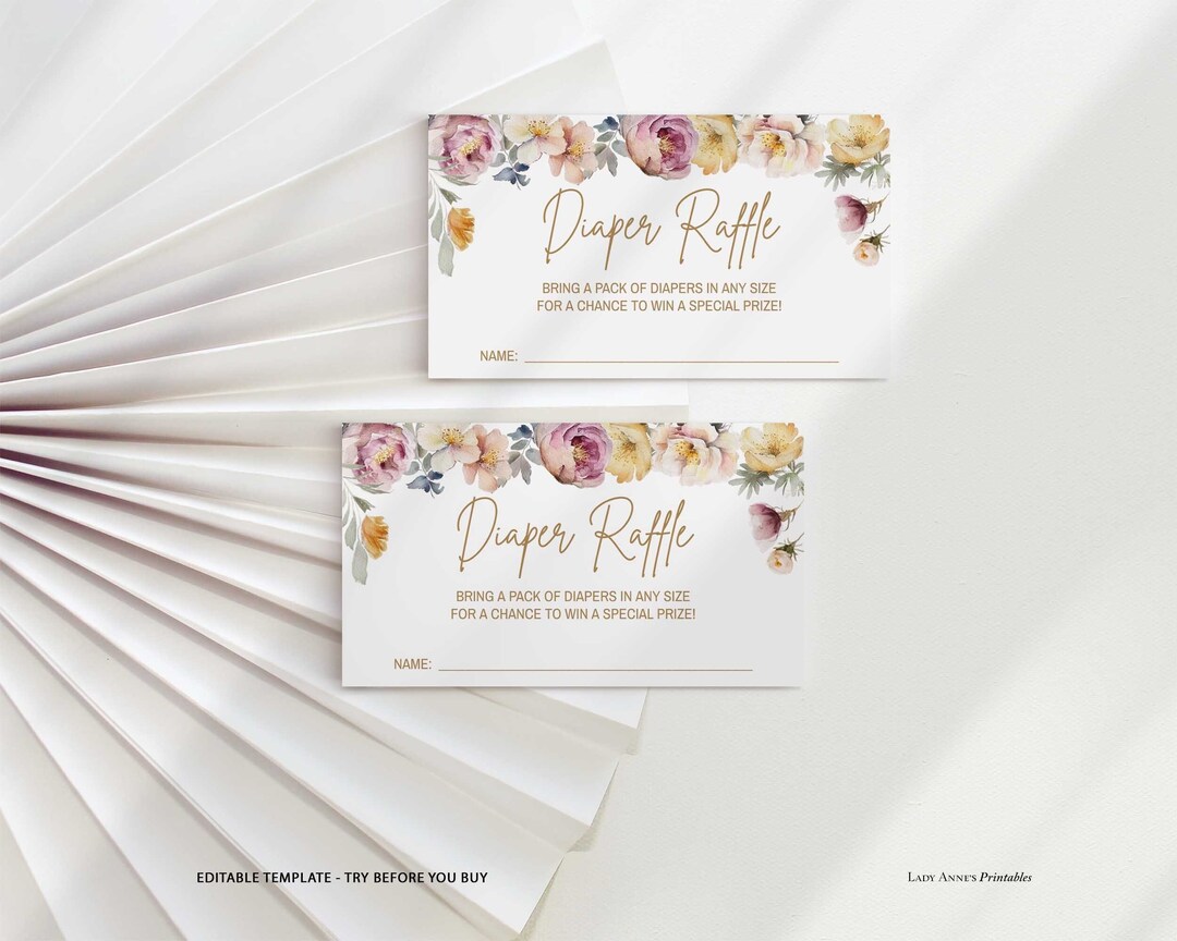 Editable Wildflowers Diaper Raffle Tickets Template Boho - Etsy