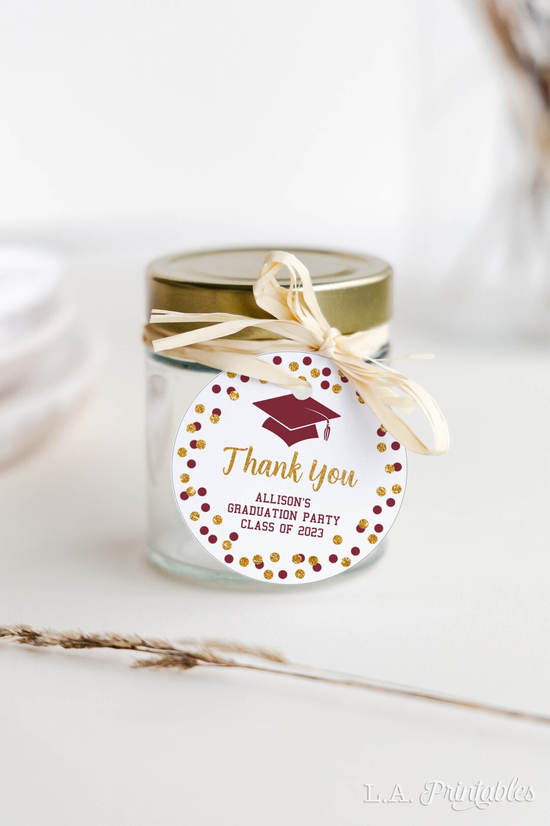 EDITABLE Graduation Party Favor Tags Template, Burgundy & Gold Glitter ...